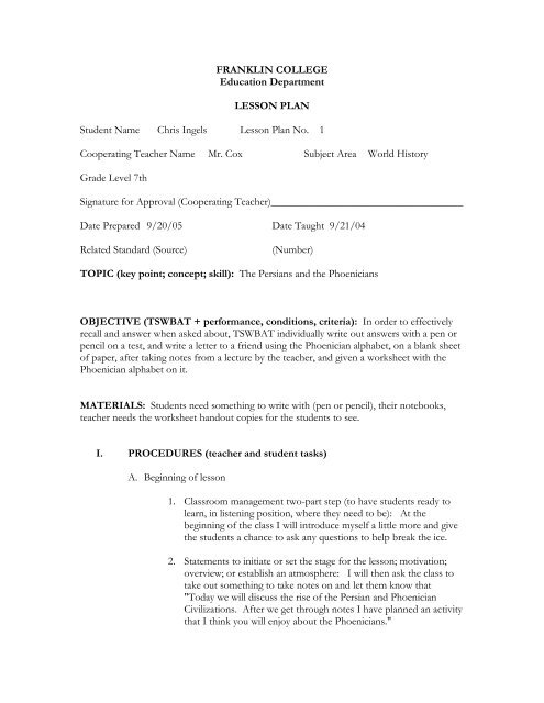 Lesson Plan #1 - Franklin College