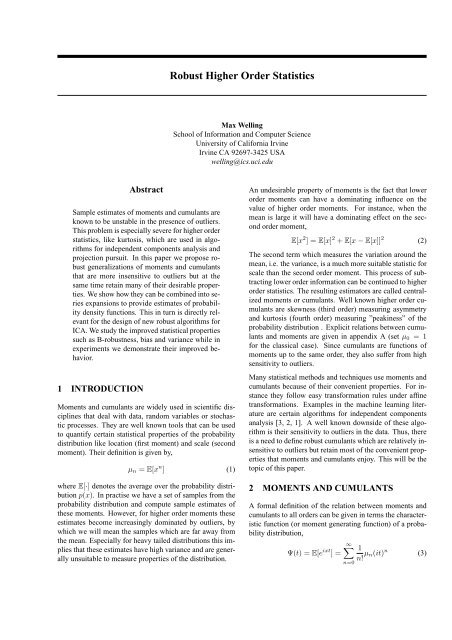 Robust Higher Order Statistics - Donald Bren School of Information ...