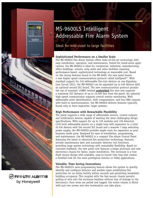 MS-9600LS Intelligent Addressable Fire Alarm ... - Fire-Lite Alarms