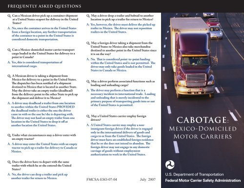 CABOTAGE: - Federal Motor Carrier Safety Administration