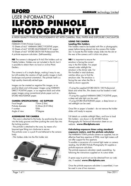 harman titan user instructions - Ilford