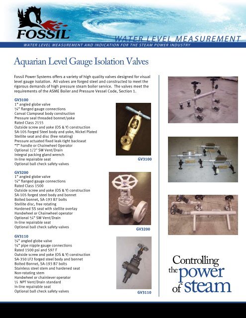Aquarian Level Gauge Isolation Valves - Fossil Power Systems Inc.
