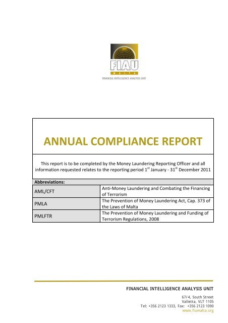 annual compliance report - Financial Intelligence Analysis Unit