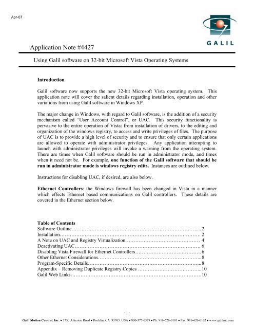 Application Note #4427 - Galil