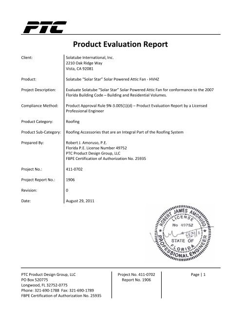 Product Evaluation Report - Florida Building Code Information System