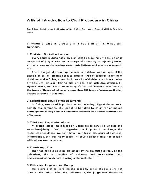 Overview: A Brief Introduction to Civil Procedure in China