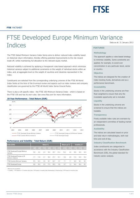 FTSE Developed Europe Minimum Variance Index Factsheet