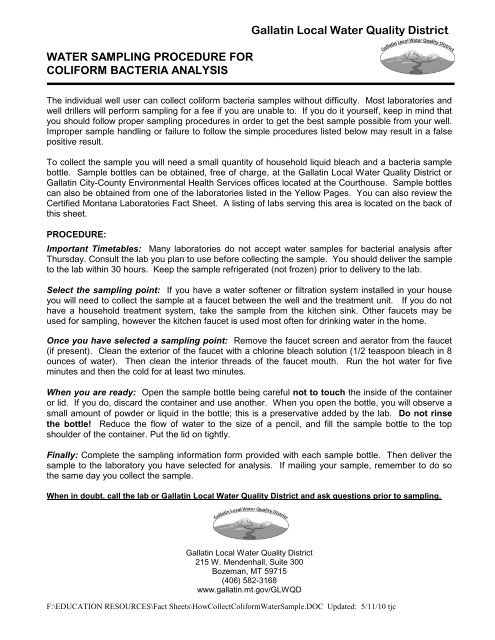 How to Collect a Water Sample for Coliform Bacteria Analysis