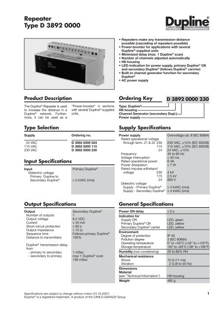 Dupline Repeater - Carlo Gavazzi