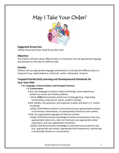 May I Take Your Order - Florida Department of Education