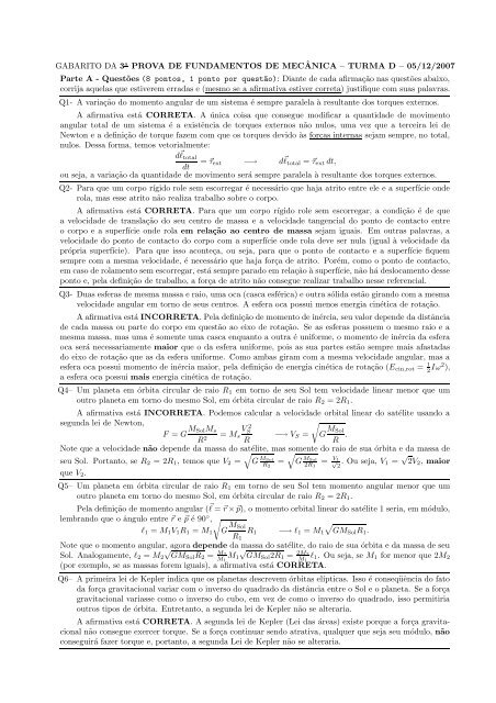 GABARITO DA 3a PROVA DE FUNDAMENTOS DE MEC?ANICA ...