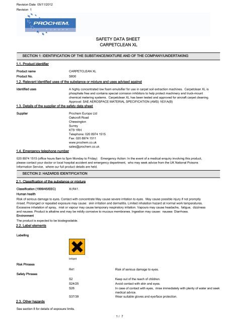 Health, Safety and Emergency Information