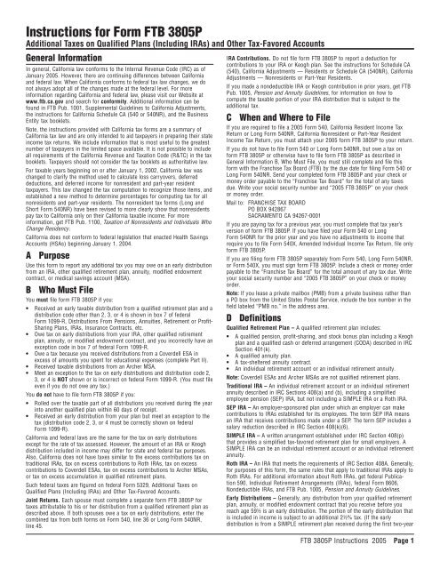 2005 Instructions for Form FTB 3805P - FTB.ca.gov 2005 Instructions for Form FTB 3805P - FTB.ca.gov
