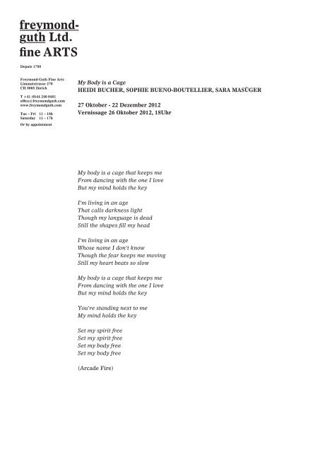 My Body is a Cage HEIDI BUCHER, SOPHIE ... - Freymond-Guth