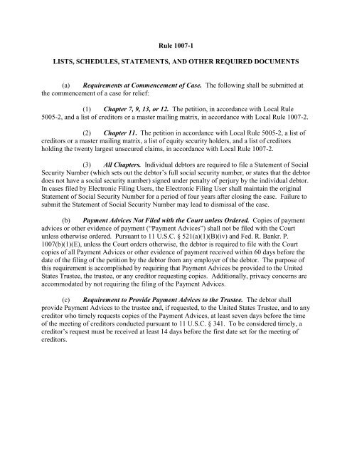 Rule 1007-1 LISTS, SCHEDULES, STATEMENTS, AND OTHER ...