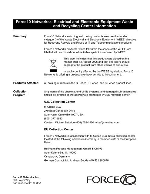 Force10 WEEE Recycle Information - Force10 Networks