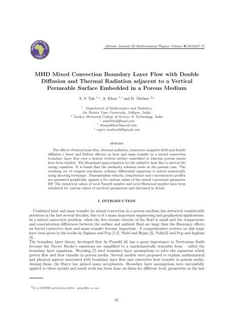 Mhd Mixed Convection Boundary Layer Flow With Double Diffusion
