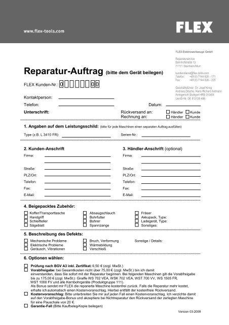 Reparaturauftrag - FLEX