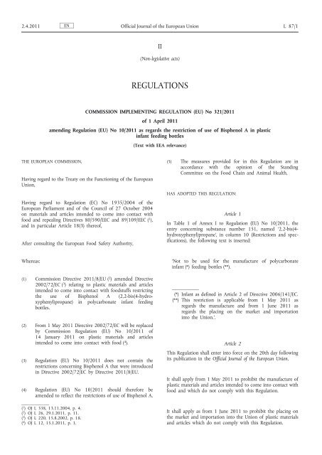 Commission Implementing Regulation (EU) No 321/2011 ... - EUR-Lex