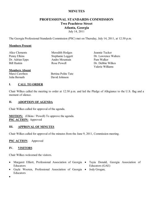 MINUTES PROFESSIONAL STANDARDS COMMISSION ... - GaPSC