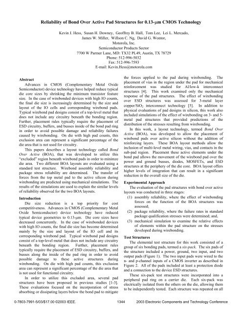 Reliability of Bond over Active Pad Structures for 0.13 ... - Freescale