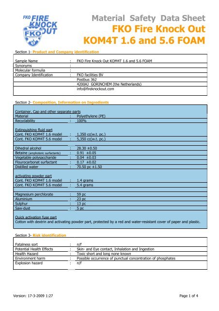 17.03.09 Safety sheet FKO Fire Knock Out