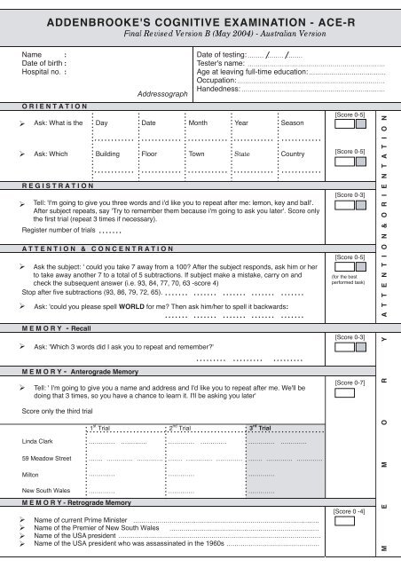 ADDENBROOKE'S COGNITIVE EXAMINATION - ACE-R