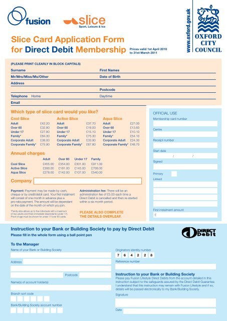 Slice Card Application Form for Direct Debit ... - Fusion Lifestyle