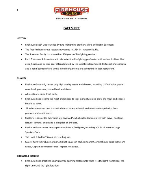 FACT SHEET - Firehouse Subs