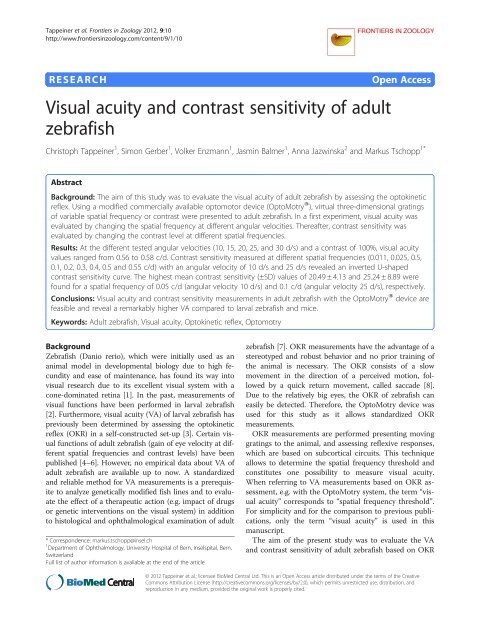 Visual acuity and contrast sensitivity of adult zebrafish - Frontiers ...