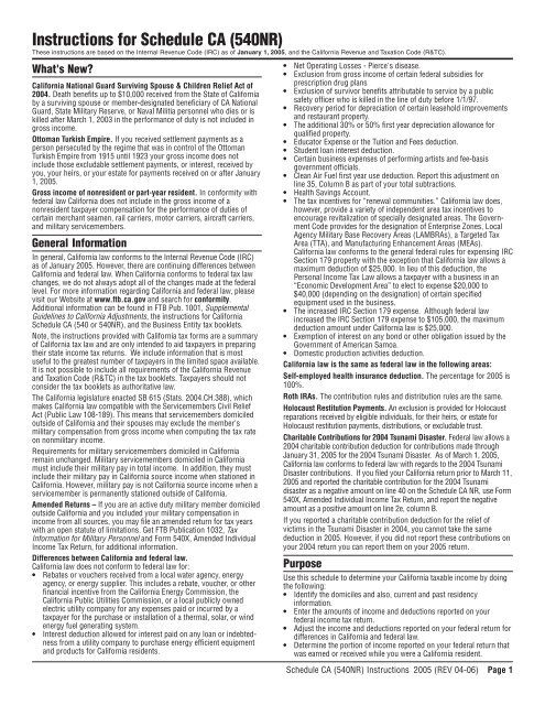 2005 Instructions for Schedule CA (540NR) - California Franchise ...
