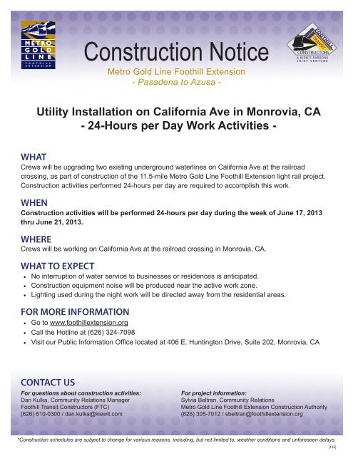 Construction Notice - Metro Gold Line