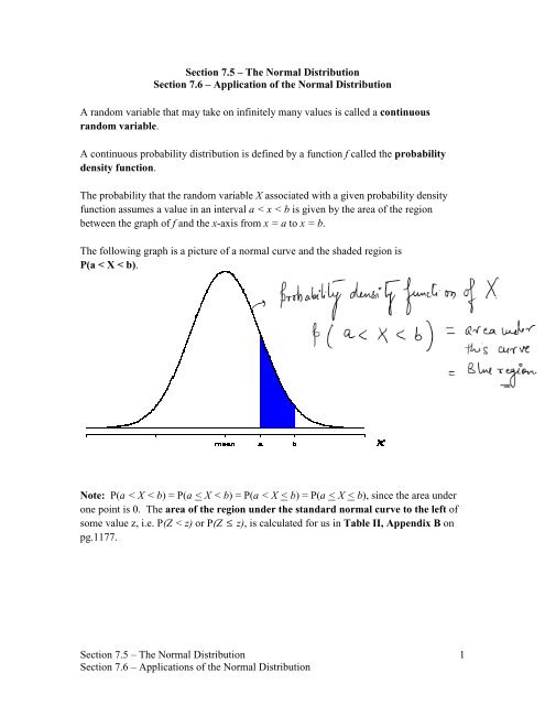 Section 7 5 The Normal Distribution Section 7 6 Applications Of