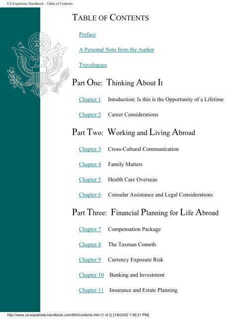 US Expatriate Handbook - Table of Contents - Baldwin Trust Group