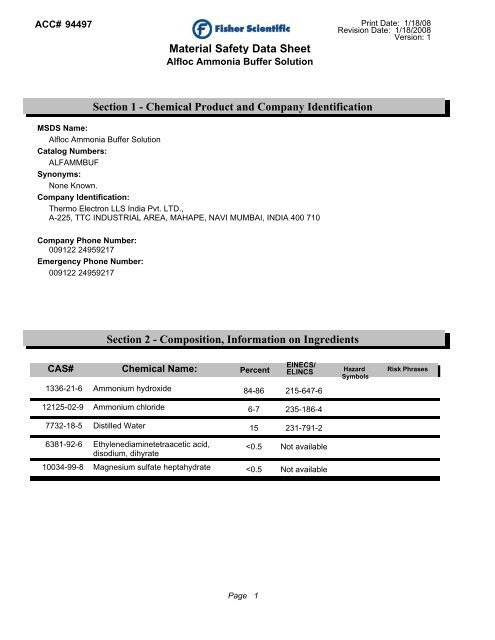 Material Safety Data Sheet Section 1 - Chemical Product and ...