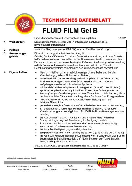 Technisches Datenblatt Fluid Film Gel BN (pdf-Dokument
