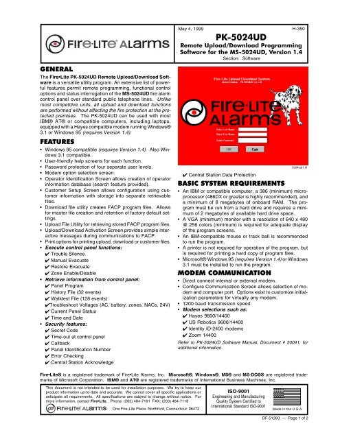 PK-5024UD Data Sheet - Fire-Lite Alarms