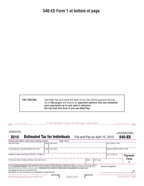 2010 Form 540-ES - California Franchise Tax Board