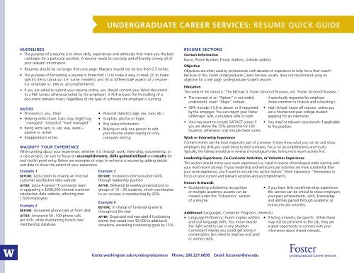 Resume Template University Of Washington Foster School Of 