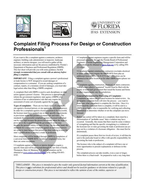 Complaint Filing Process For Design or Construction Professionals