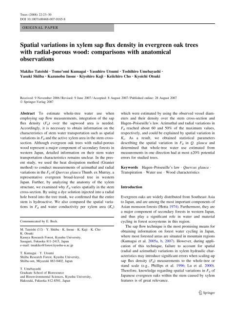 Spatial Variations In Xylem Sap Flux Density In Evergreen Oak Trees