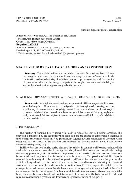 STABILIZER BARS: Part 1. CALCULATIONS AND CONSTRUCTION ...