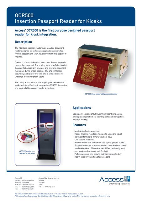 OCR500 passport and travel document reader module ... - Access IS