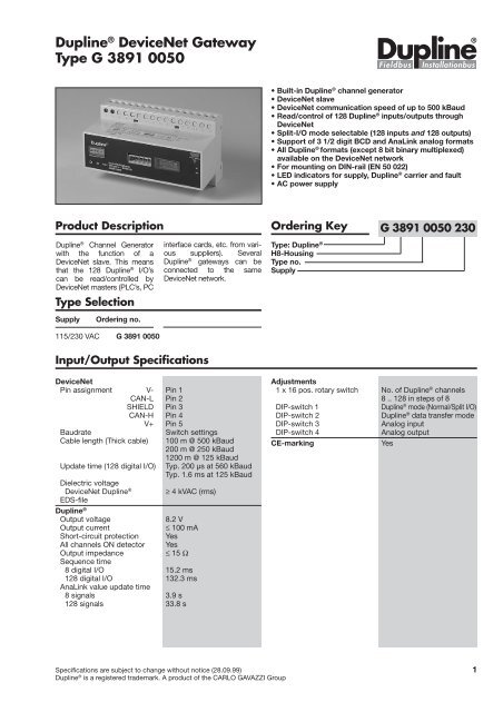 DeviceNEt Gateway - Carlo Gavazzi