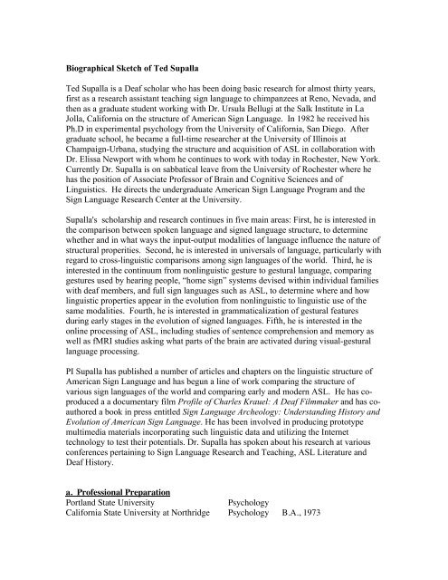 Biographical Sketch of Ted Supalla - Gallaudet University