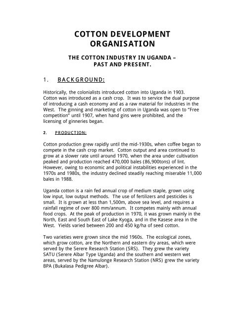 The cotton industry in Uganda, CDO 2000. - Foodnet