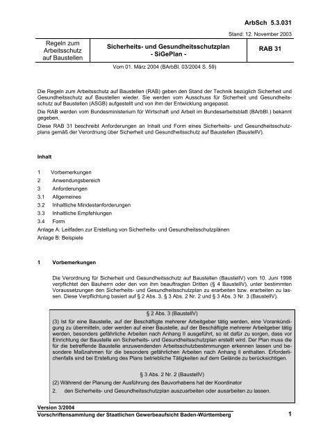 Regeln zum Arbeitsschutz auf Baustellen - Sicherheits- und ...