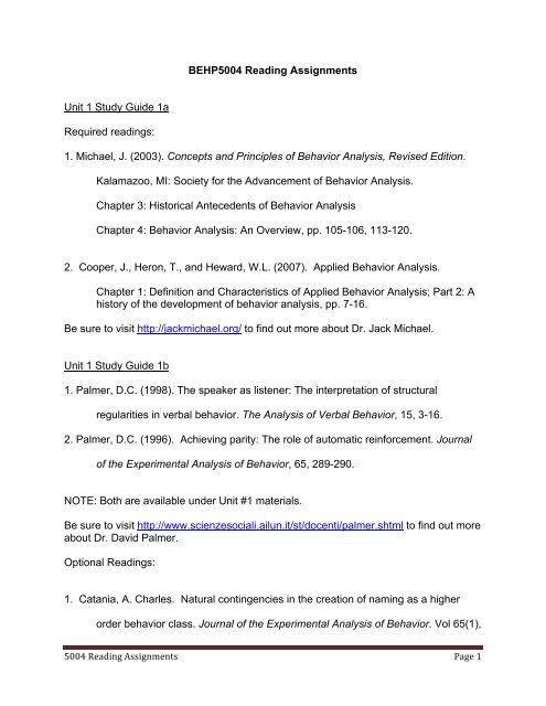 BEHP5004 Reading Assignments Unit 1 Study Guide 1a Required ...