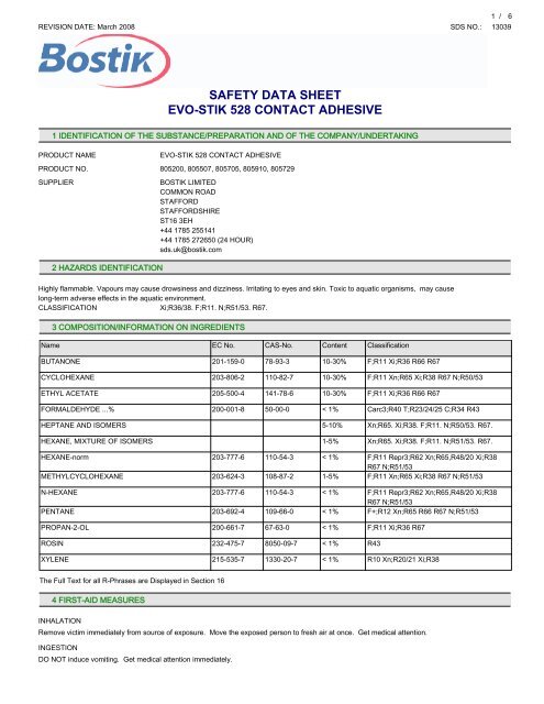 safety data sheet evo-stik 528 contact adhesive - Strachans Ltd.