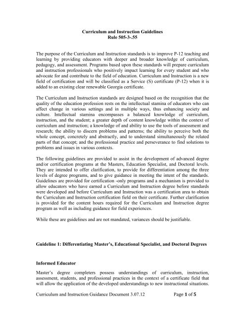 Curriculum and Instruction Guidance Document 3.07.12 ... - GaPSC